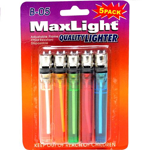 Wholesale Maxlight Quality Disposable Lighters 5 Count - GLW