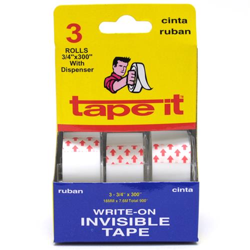 Wholesale 3pk Invisible Tape 3/4" x 300" Per Roll in PDQ - GLW