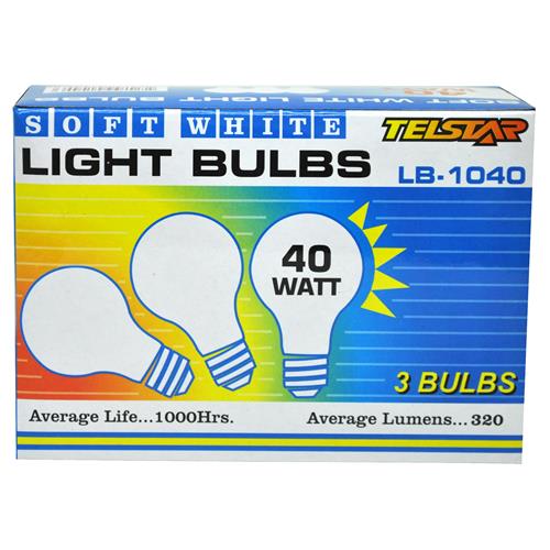 Wholesale Telstar 40 Watt Soft White Light Bulb 3 pk - GLW
