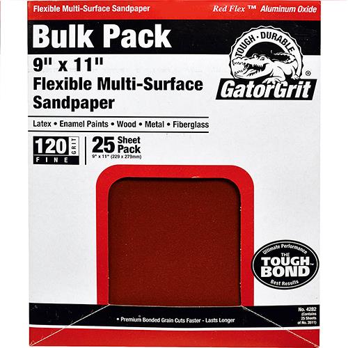 Wholesale 25pk Gator Grit 9" x 11" Sandpaper 120 Grit - GLW